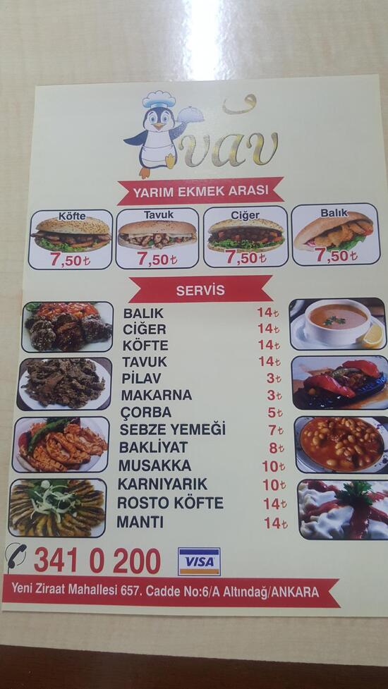 Menu at Vav Lezzet Kutbu, Ankara