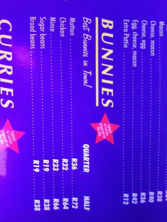 Menu at Hollywoodbets Springfield Park and Bunny Bar, Durban, 126 ...