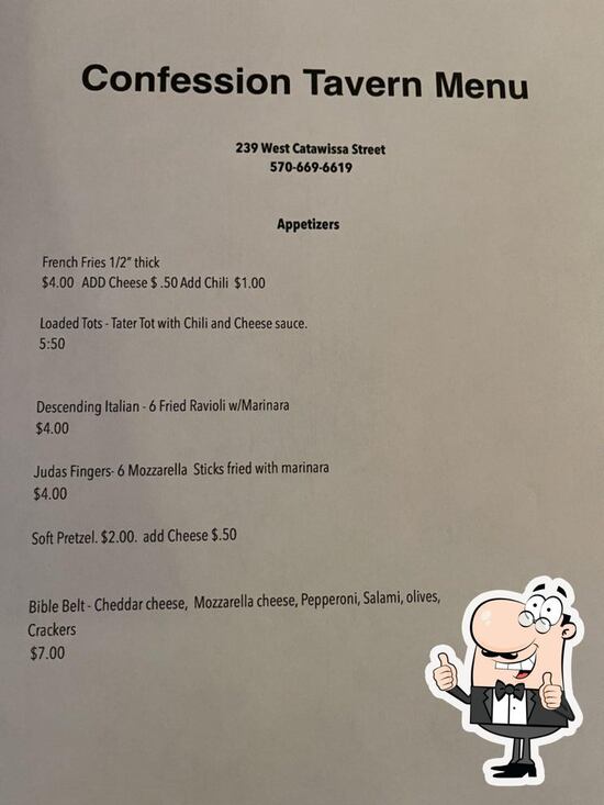 Menu at Confessions Tavern pub & bar, Nesquehoning, 239 W Catawissa St