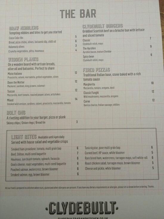 Menu at CLYDEBUILT Bar & Kitchen, Glasgow