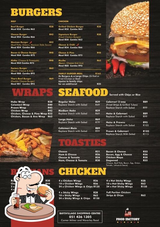 Carta del restaurante Food Factory, Bloemfontein