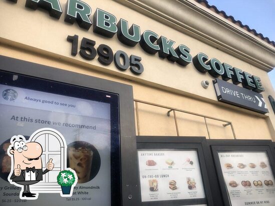 Menu at Starbucks cafe, Santa Fe Springs, Valley View Ave