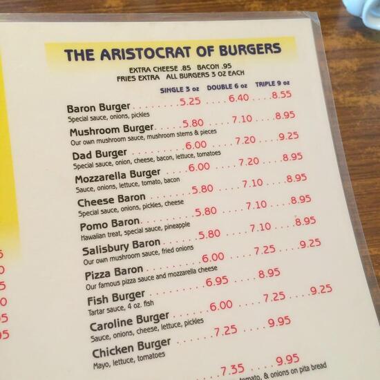 Menu at Burger Baron Family Restaurant & Pizza, Caroline
