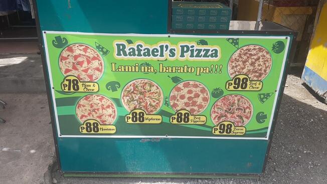 Menu at Rafaels pizza restaurant, Panabo