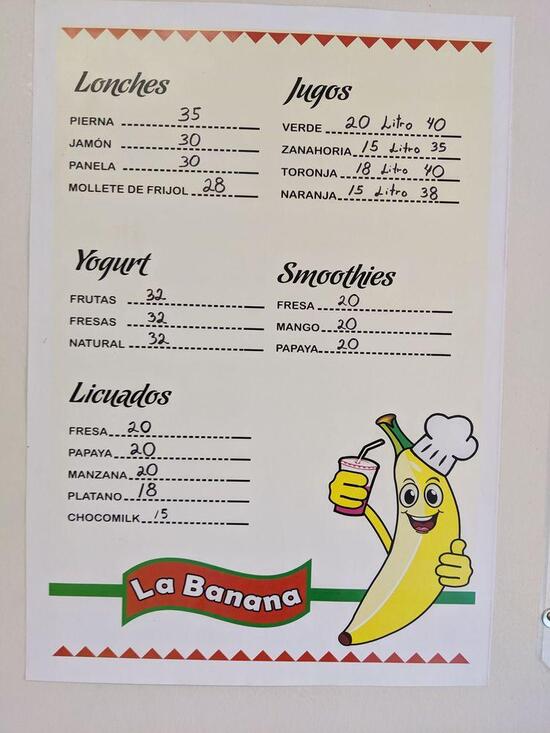 Menu at La Banana pub & bar, Guadalajara