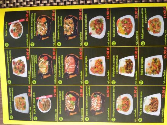 Menu at Long Yen restaurant, Wrocław, Bardzka 1C