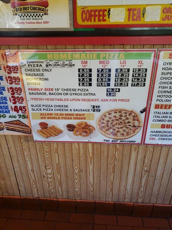 Menu at Garfield Gyros pizzeria, Chicago