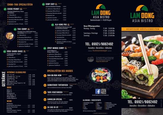 Menu at Lam-Dong Asia Bistro restaurant, Regen
