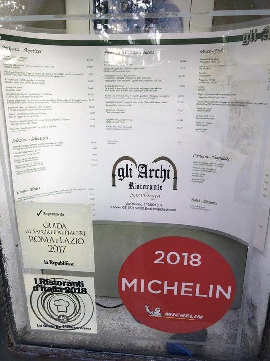 Menu da gli archi ristorante, Sperlonga