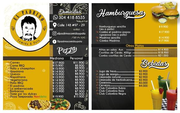 Carta del restaurante El Padrino Comida y Pola, Bogotá