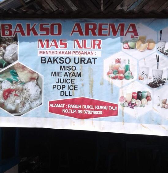 Menu at Bakso Arema Mas Nur restaurant, Kurai Taji