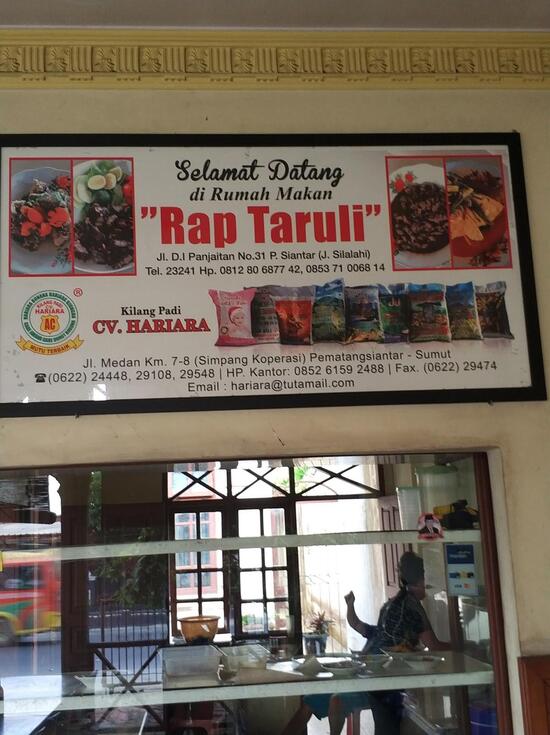 Menu at RM Rap Taruli restaurant, Medan