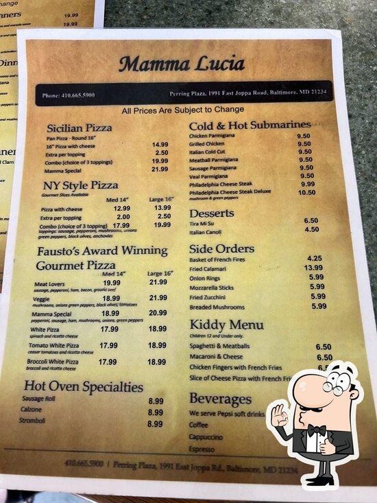 Menu at Mamma Lucia restaurant, Parkville, E Joppa Rd