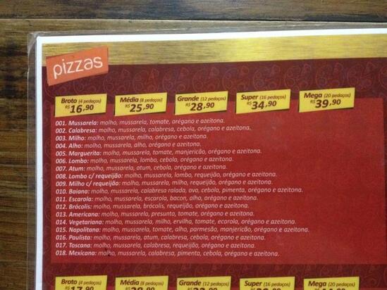 Menu em Villa d'oro pizzaria, Paulinia