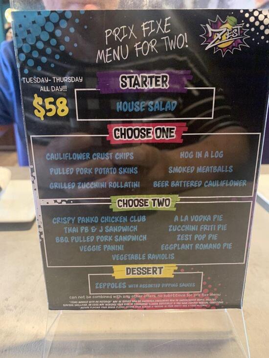 Menu at Zest BBQ, Bay Shore