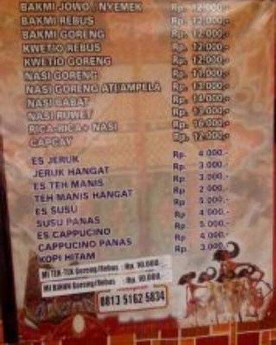 Menu at Warung Bakmi Jawa Pandowo Limpung restaurant, Limpung