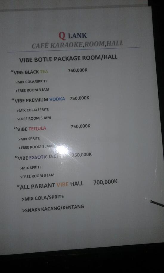 Menu at Q-Lank Cafe, Indonesia