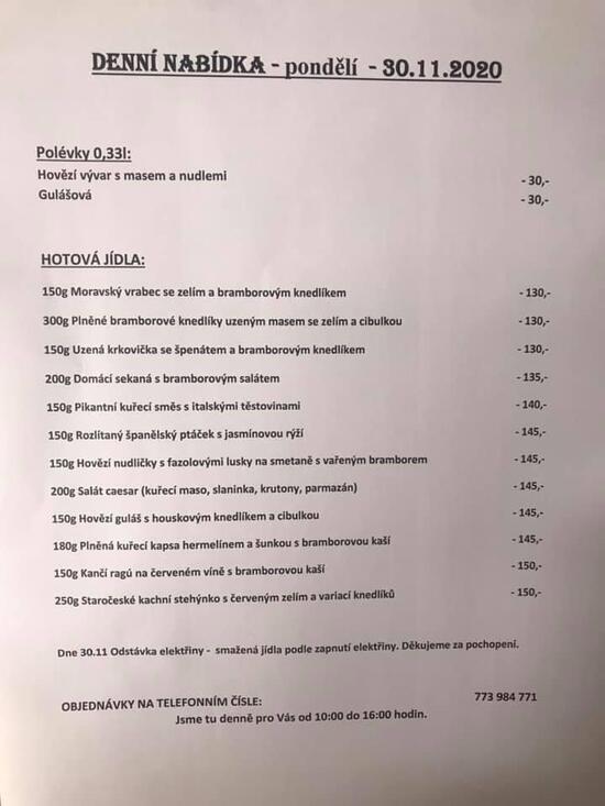 Menu at Restaurace Jindice restaurant, Czech Republic