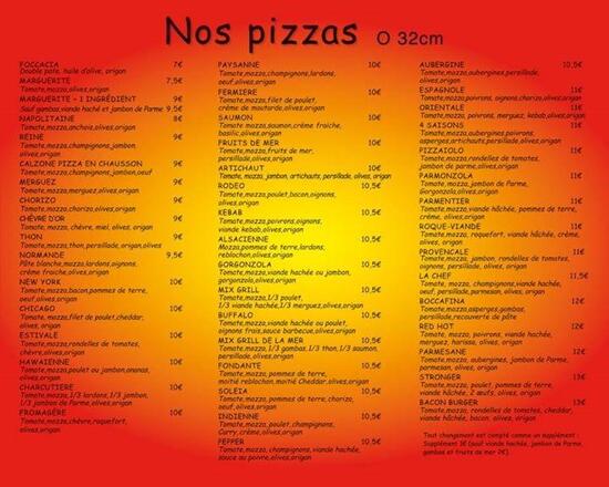 Menu au Bocca Fina Pizza restaurant, Menton