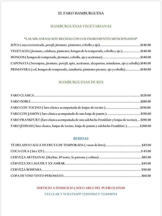 Menu at El Faro Pizza.Kamikaze restaurant, Valle de Bravo
