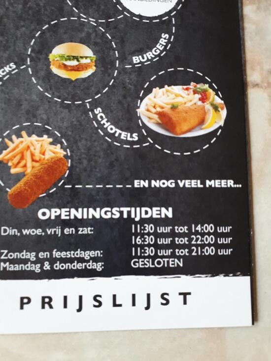 Menu au Snackpoint bolderberg, Heusden-Zolder