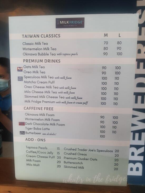 Menu at Milk Fridge Laoag restaurant, Laoag City