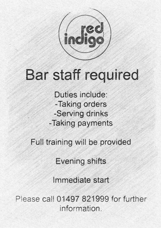 Menu at Red Indigo restaurant, Hay-on-Wye, 10 Castle St