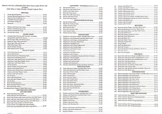 Menu at Golden Bridge cafeteria, Grimsby, 86 N Sea Ln