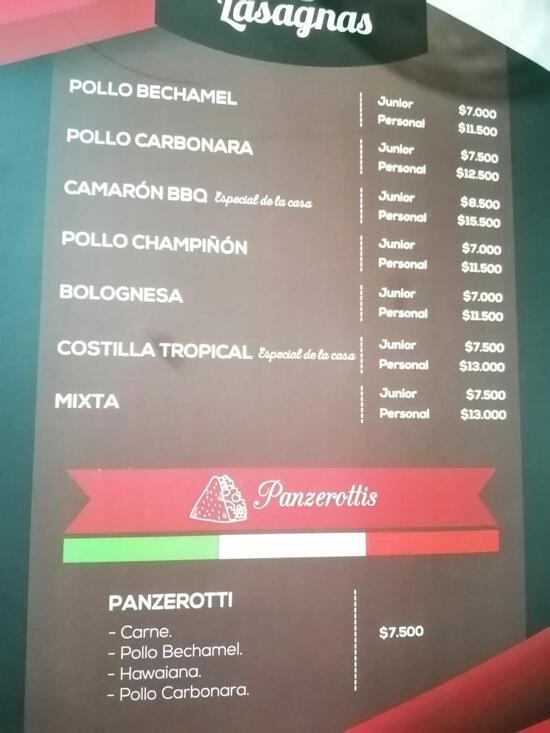 Menu at Pizzería Springfield Gourmet, Bogotá