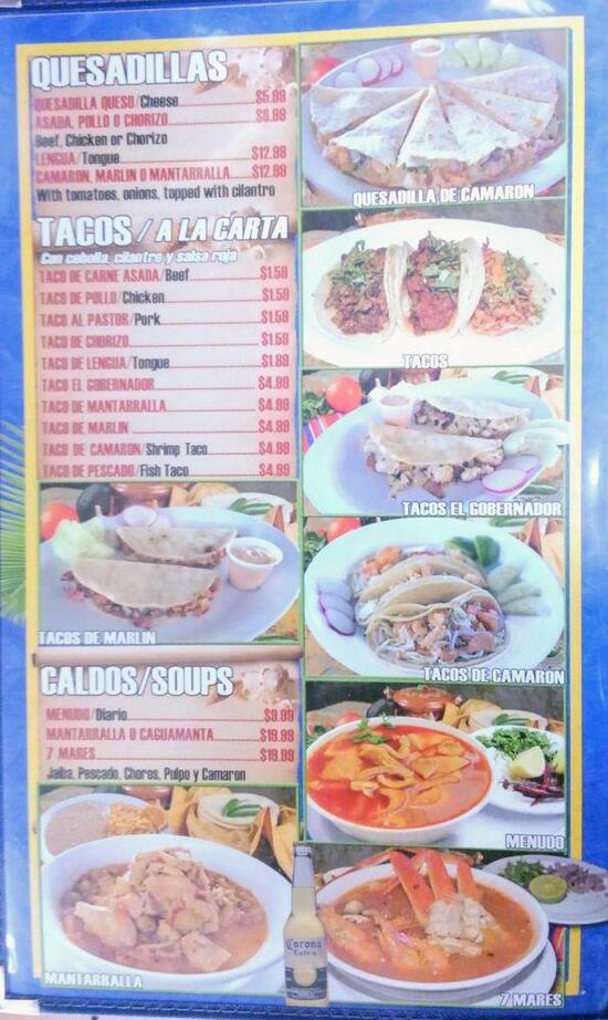 Carta del restaurante Mariscos Camacho, Upland