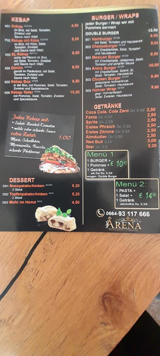 Pizzeria Arena, Feldbach - Speisekarte, Preise und Bewertungen