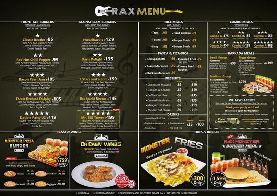 Menu at Resto-Rax Calamba Branch restaurant, Calamba