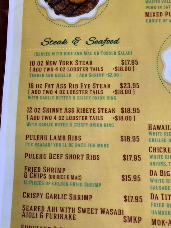 Menu at Hawaiian Style Cafe, Hilo, 64 Kaiwiki Rd