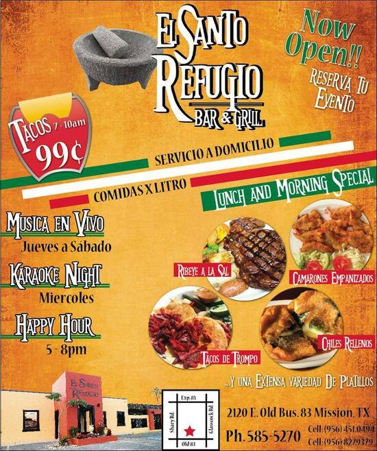 Menu at El Santo Refugio restaurant, Mission
