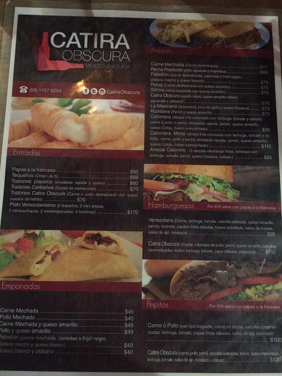 Menu at Catira Obscura restaurant, Mexico City