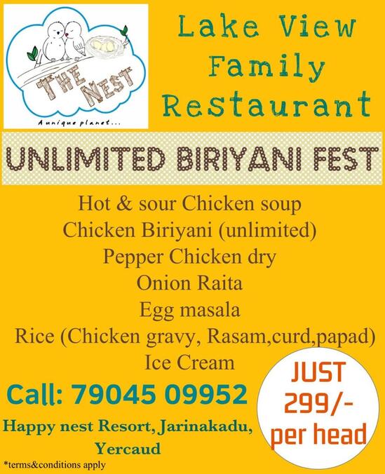 Menu at The Nest Yercaud, Yercaud