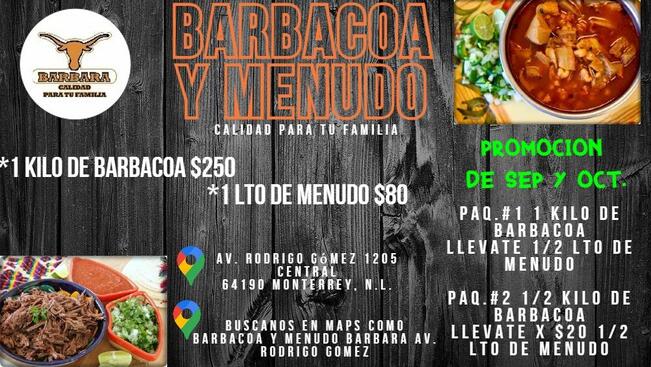 Menu at BARBACOA Y MENUDO BARBARA, Monterrey