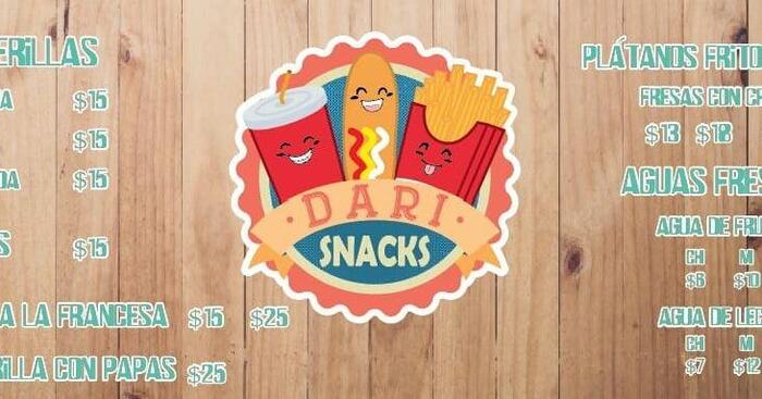 Menu at Dari snacks restaurant, Mexico City