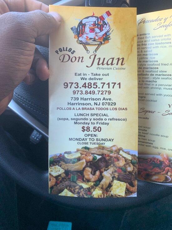 Menu at Pollos Don Juan restaurant, Harrison