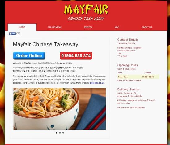 Menu at Mayfair fast food, York