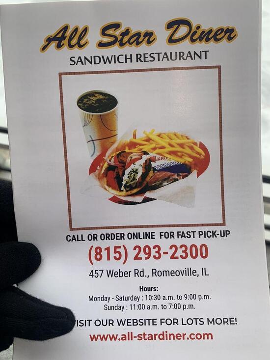Menu at All-Star Diner restaurant, Romeoville