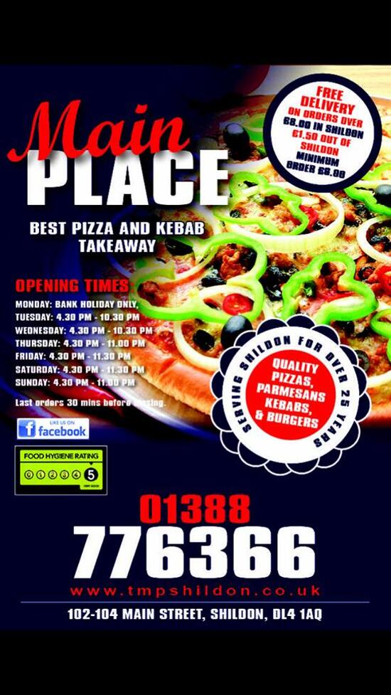 Menu at The Main Place - Pizza & Kebab pizzeria, Shildon