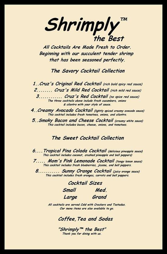 Menu at Cruz Cafe, Fredericksburg