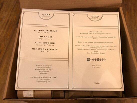 Menu at El Cielo restaurant, Washington