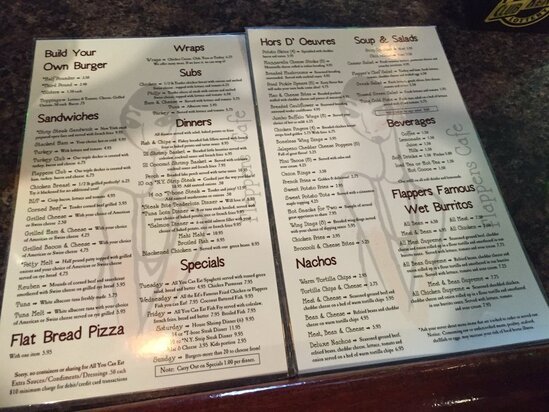 Menu at Flappers Roadhouse Lincoln Park pub & bar, Lincoln Park