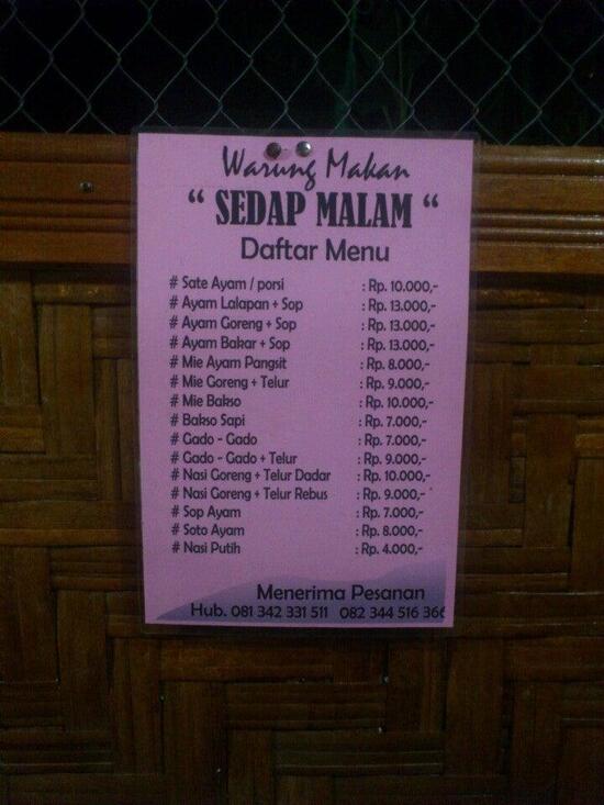 Menu at Rumah Makan Sedap Malam restaurant, South Benteng, Benteng