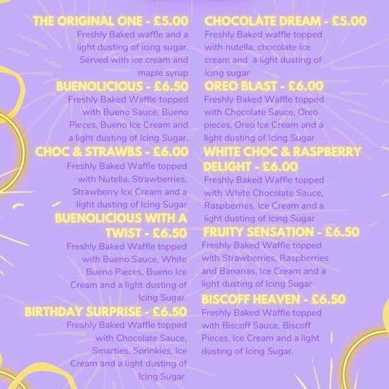 Menu at The Waffle Shack desserts, Coventry
