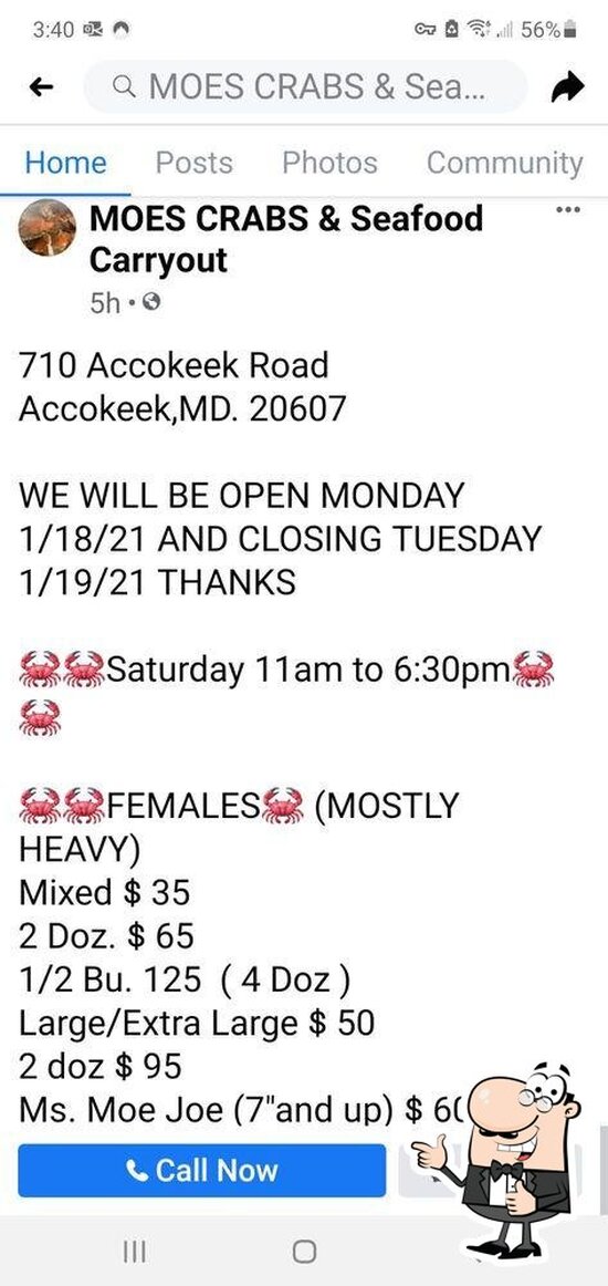 Menu at. restaurant, Accokeek
