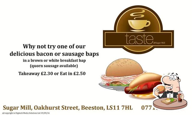 Menu at Taste Cafe, Leeds