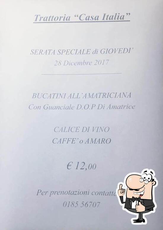 Menu at Casa Italia restaurant, Rapallo